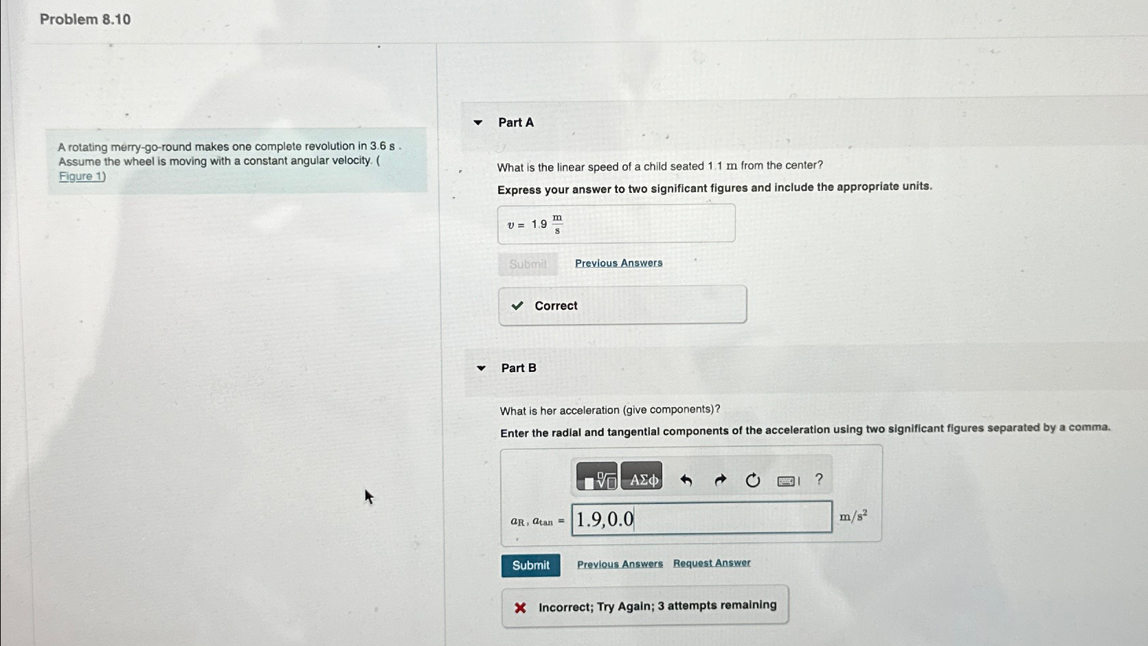Solved Problem 8.10A rotating merry-go-round makes one | Chegg.com