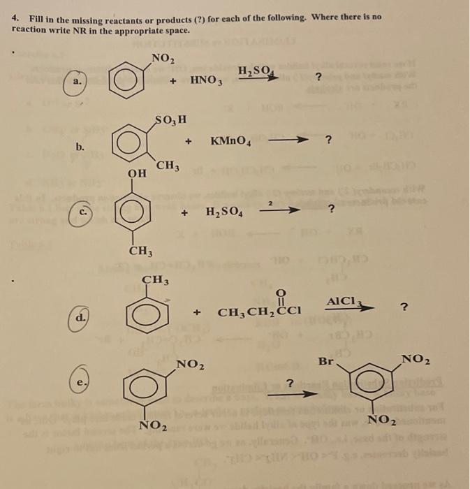 Solved 4. Fill in the missing reactants or products (?) for | Chegg.com