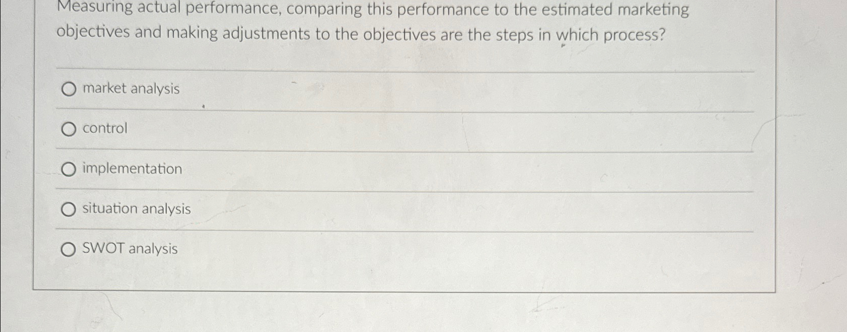 Solved Measuring actual performance, comparing this | Chegg.com