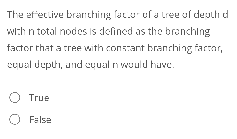 Solved The effective branching factor of a tree of depth d | Chegg.com
