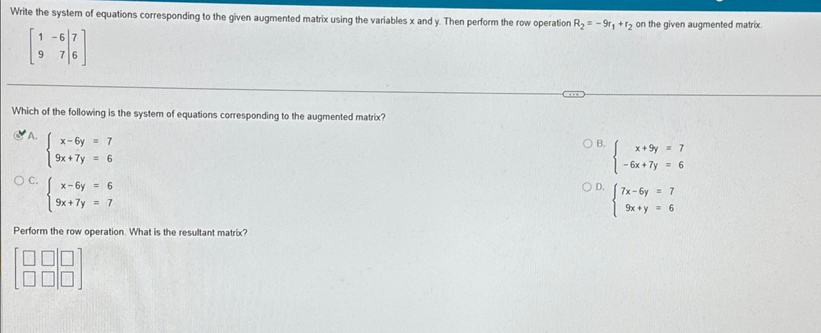 Solved Write the system of equations corresponding to the | Chegg.com