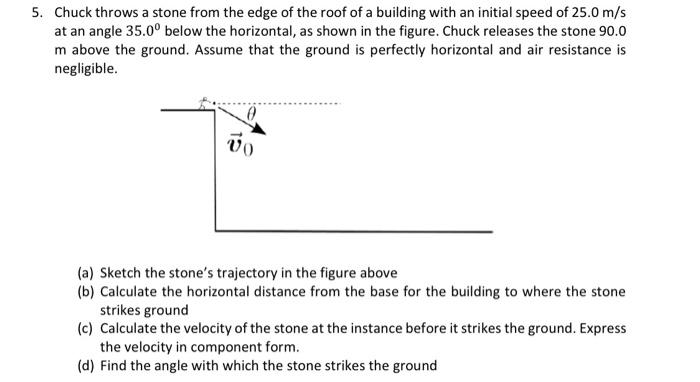 Solved 5. Chuck throws a stone from the edge of the roof of | Chegg.com