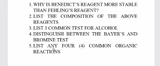Solved 1. ﻿WHY IS BENEDICT'S REAGENT MORE STABLE THAN | Chegg.com