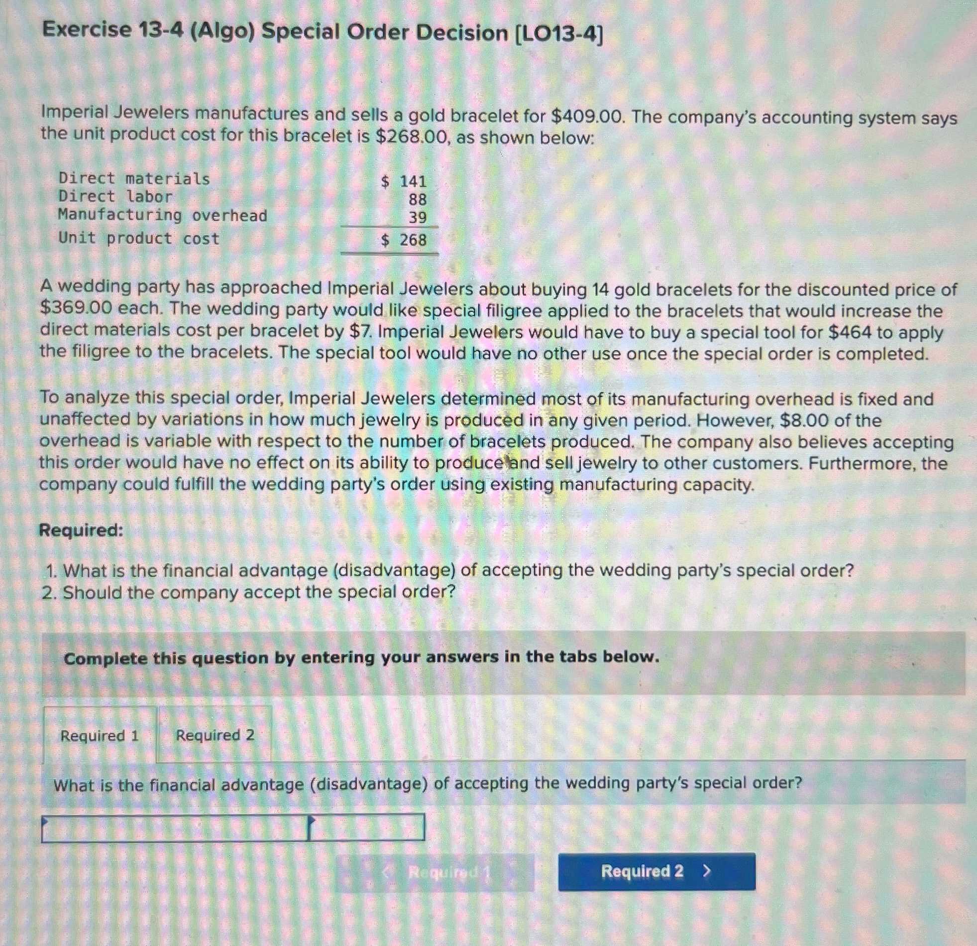 Solved Exercise 13-4 (Algo) ﻿Special Order Decision | Chegg.com