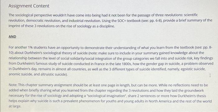 Assignment Content The sociological perspective | Chegg.com Assignment Content The sociological perspective | Chegg.com