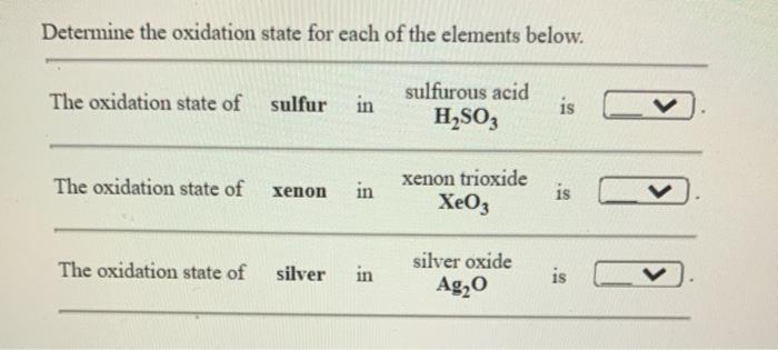 Solved Determine the oxidation state for each of the | Chegg.com