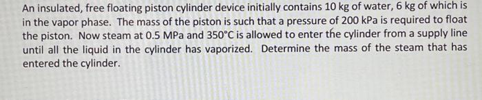 Solved An insulated, free floating piston cylinder device | Chegg.com