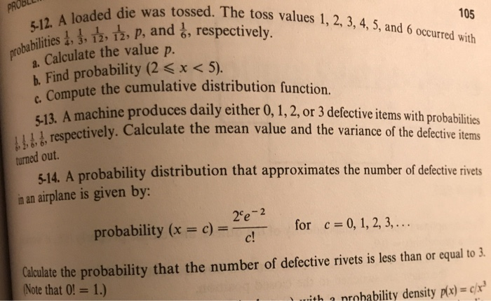 Solved PROBLLIT ed. The toss values 1, 2, 3, 4, 5, and 6 | Chegg.com