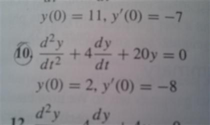 Solved y(0) = 11, y'(0) = -7 d2y/dt2 + 4dy/dt + 20y = 0 | Chegg.com
