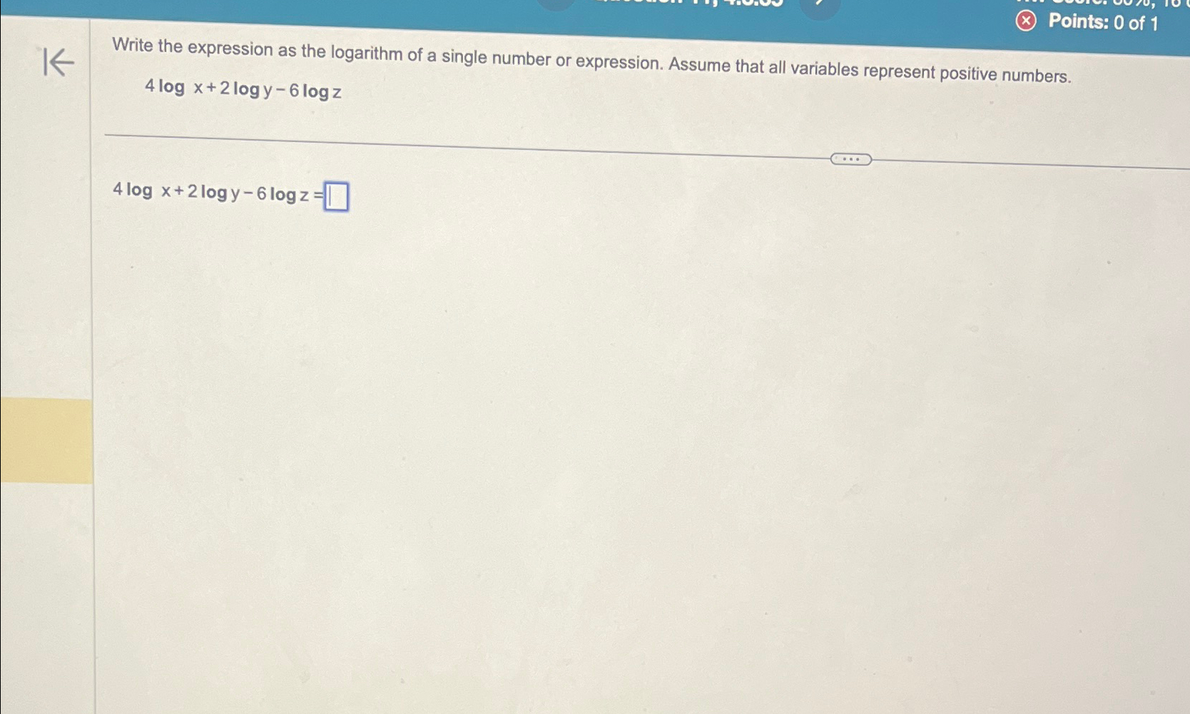 Solved Points: 0 ﻿of 1Write the expression as the logarithm | Chegg.com