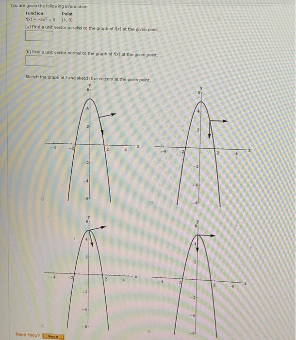 Solved F(x)=−2x2+5(1,3) (a) Find A Unit Vector Parallel To 