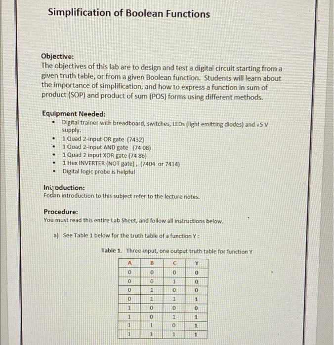 Solved Simplification of Boolean Functions Objective: The | Chegg.com