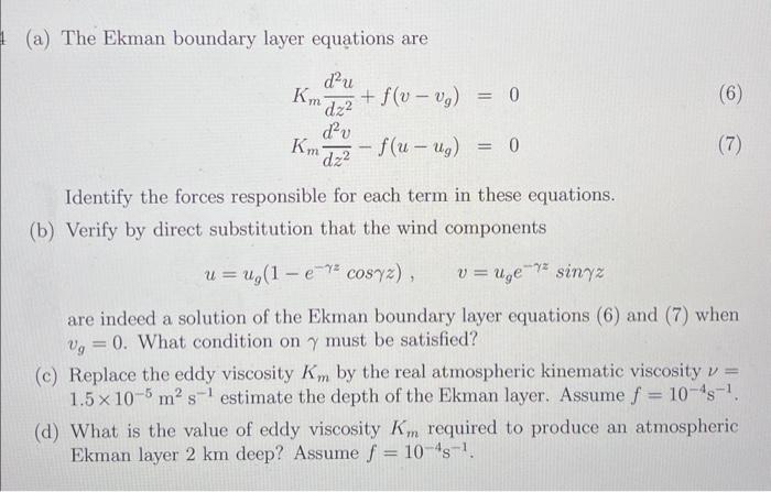 Solved (a) The Ekman boundary layer equations are | Chegg.com