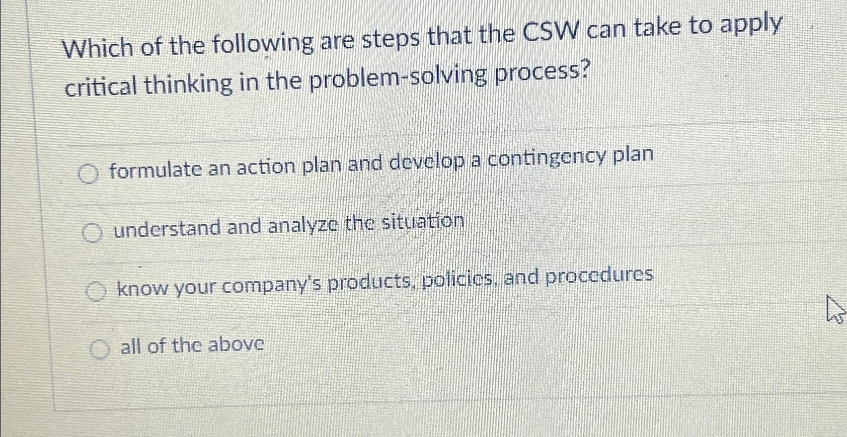 Solved Which of the following are steps that the CSW can | Chegg.com