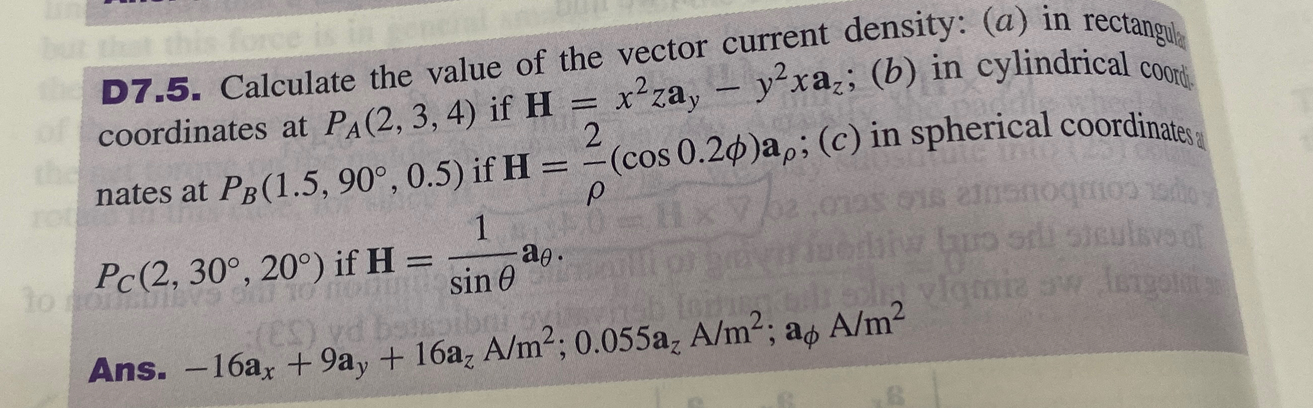 Solved D7.5. ﻿Calculate the value of the vector current | Chegg.com