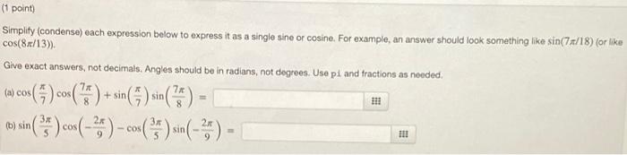 Solved (1 point) Simplify (condense) each expression below | Chegg.com