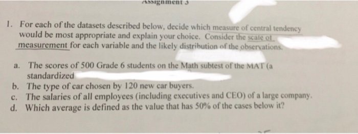 Solved Assignment 3 1. For each of the datasets described | Chegg.com