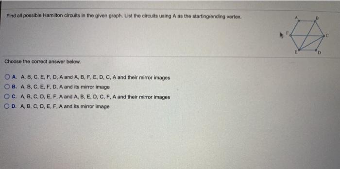 Solved Find all possible Hamilton circuits in the given | Chegg.com
