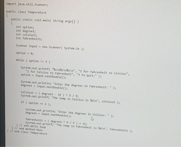 Solved 1 for Fahrenheit to Celsius 2 for Celsius to | Chegg.com
