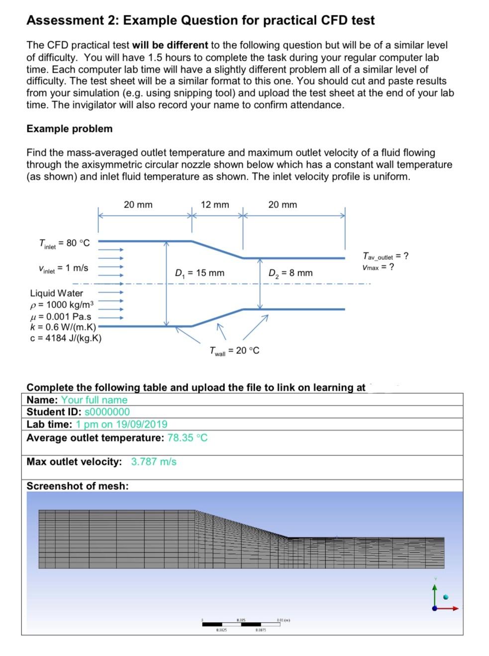 Solved Assessment 2: Example Question for practical CFD test | Chegg.com
