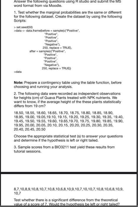 Answer the following questions using R studio and | Chegg.com
