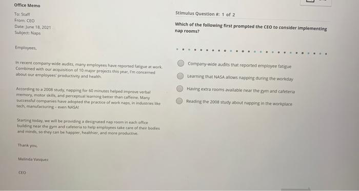Office Memo Subject Naps Eapployees, In recent | Chegg.com
