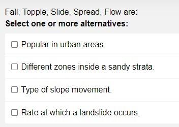 Solved Fall, Topple, Slide, Spread, Flow are: Select one or | Chegg.com