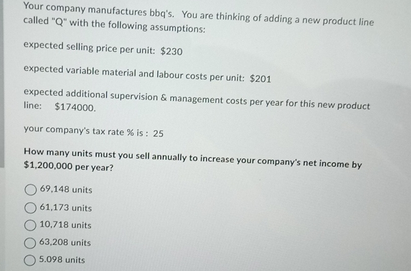 Solved Your company manufactures bbq's. ﻿You are thinking of | Chegg.com