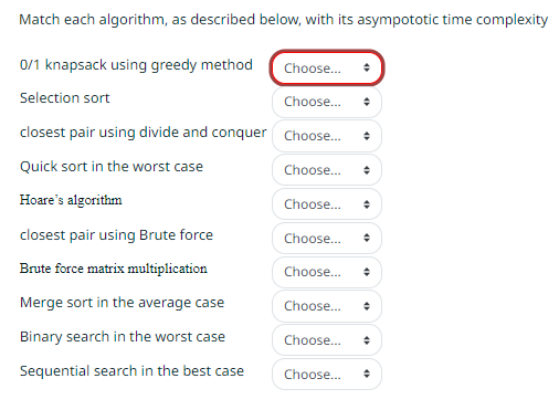 Solved Match each algorithm, as described below, with its | Chegg.com