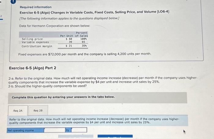 Solved Required information Exercise 6-5 (Algo) Changes in | Chegg.com