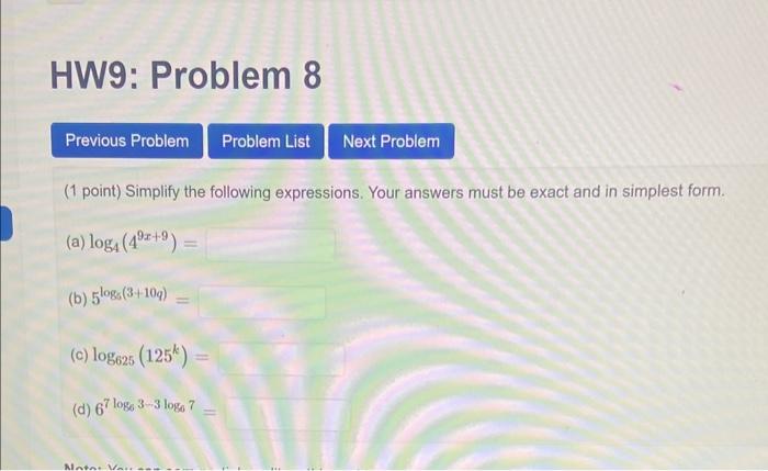 Solved (1 point) Simplify the following expressions. Your | Chegg.com