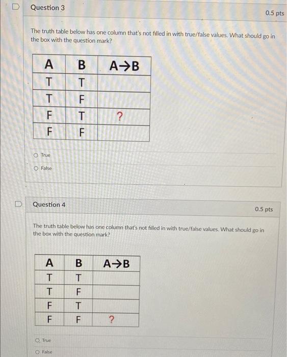 Solved Question 3 0.5 pts The truth table below has one | Chegg.com