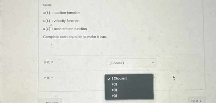 Solved Given S T Position Function V T Velocity