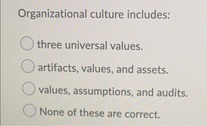 Organizational culture includes: three universal | Chegg.com