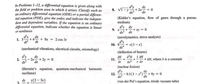 Solved In Problems 1-12, a differential equation is given | Chegg.com