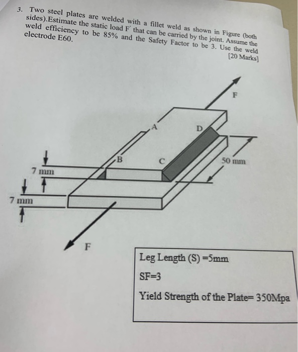 Solved 3. Two steel plates are welded with a fillet weld as | Chegg.com