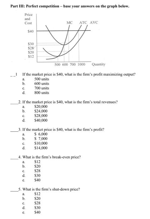 Solved Part III: Perfect competition - base your answers on | Chegg.com