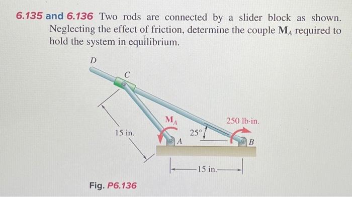 Solved 6.135 and 6.136 Two rods are connected by a slider | Chegg.com