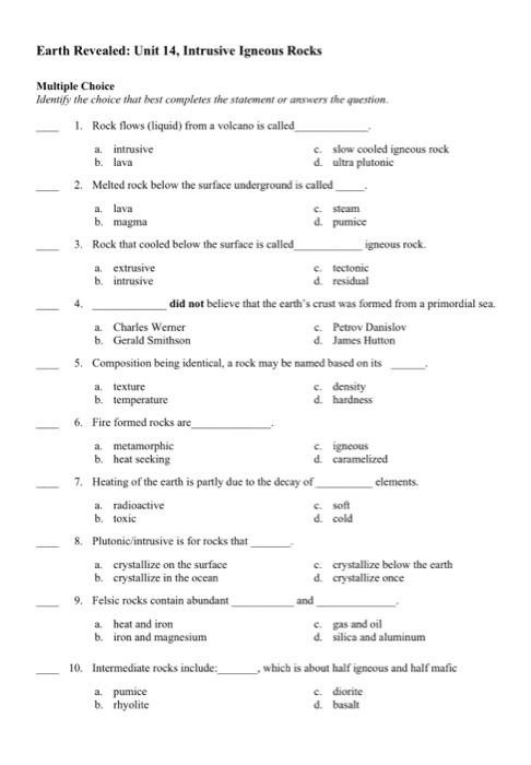 Solved Earth Revealed: Unit 14, Intrusive Igneous Rocks b. | Chegg.com