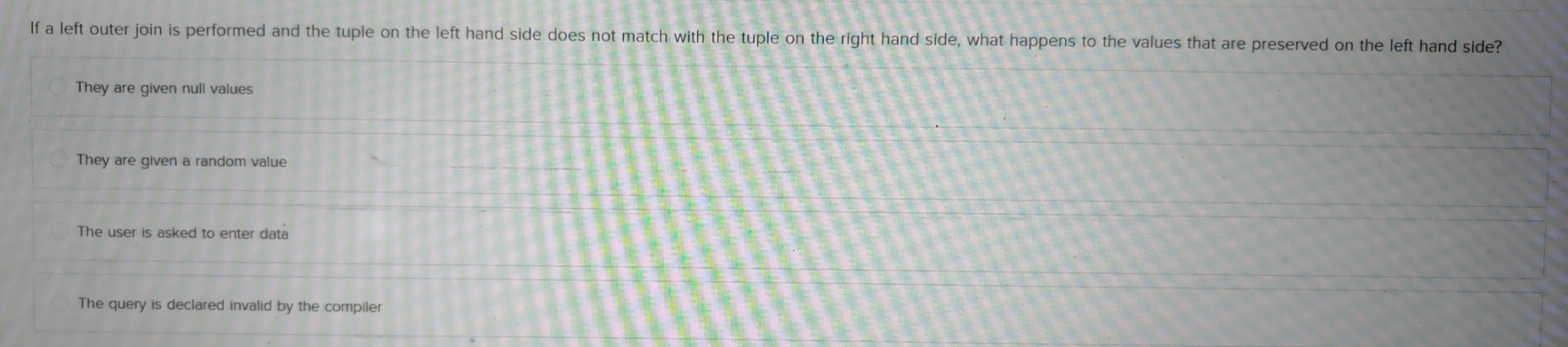 Solved If a left outer join is performed and the tuple on | Chegg.com
