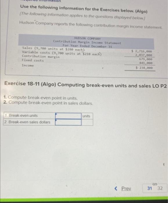 Solved Use the following information for the Exercises | Chegg.com
