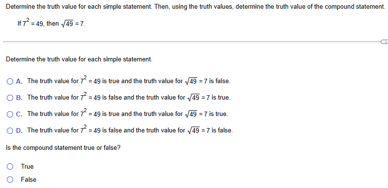 Solved Determine the truth value for each simple statement. | Chegg.com
