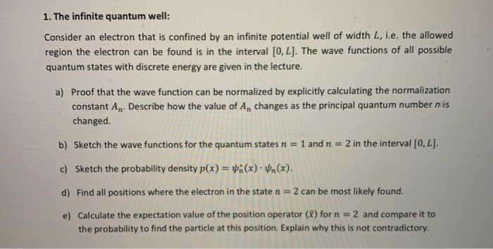 Solved 1. The infinite quantum well: Consider an electron | Chegg.com