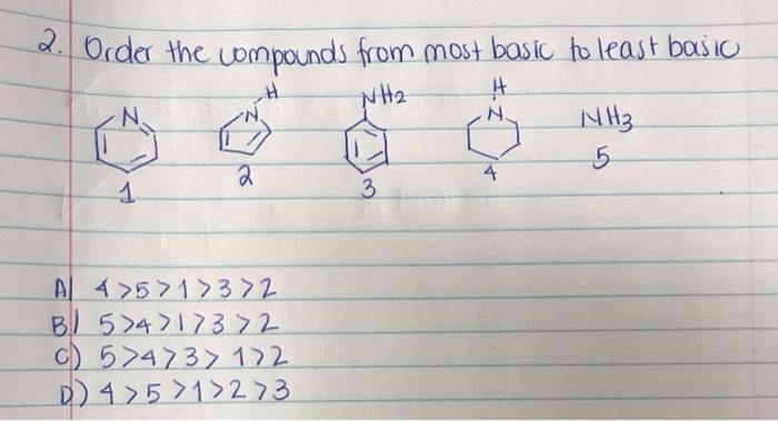 Solved 2. Order the compounds from most basic to least basio | Chegg.com