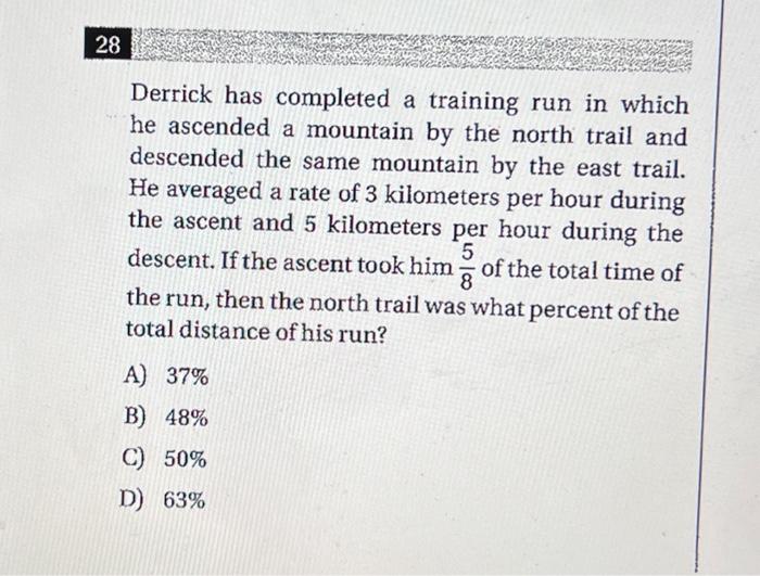 Solved Derrick has completed a training run in which he | Chegg.com