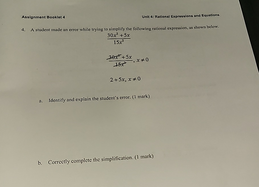 Solved Assignment Booklet 4Unit 4: Rational Expressions and | Chegg.com