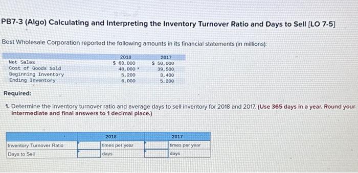 Solved PB7-3 (Algo) Calculating and Interpreting the | Chegg.com