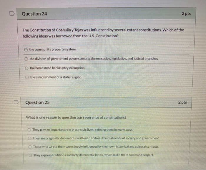 Question 24 2 pts The Constitution of Coahuila y | Chegg.com