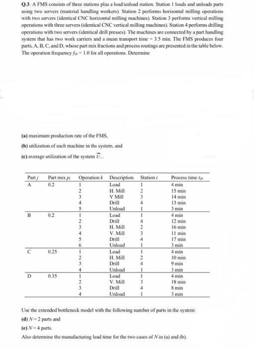 Solved Q.3. A FMS consists of three stations plus a load | Chegg.com