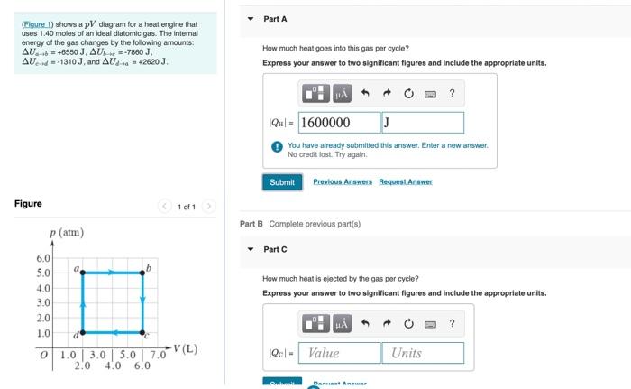 Solved Part A (Figure 1) shows a pV diagram for a heat | Chegg.com